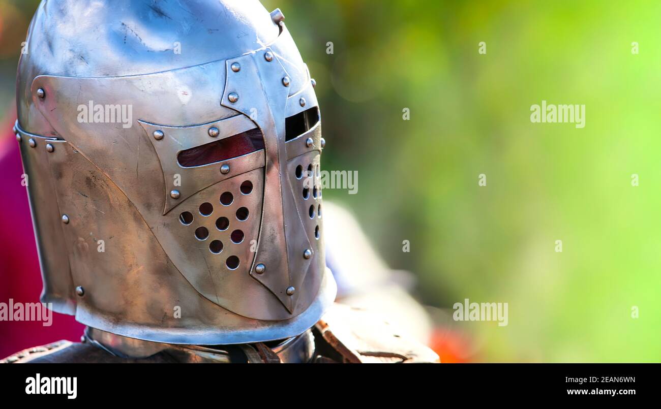 Helmet of a medieval knight. Close up Stock Photo - Alamy