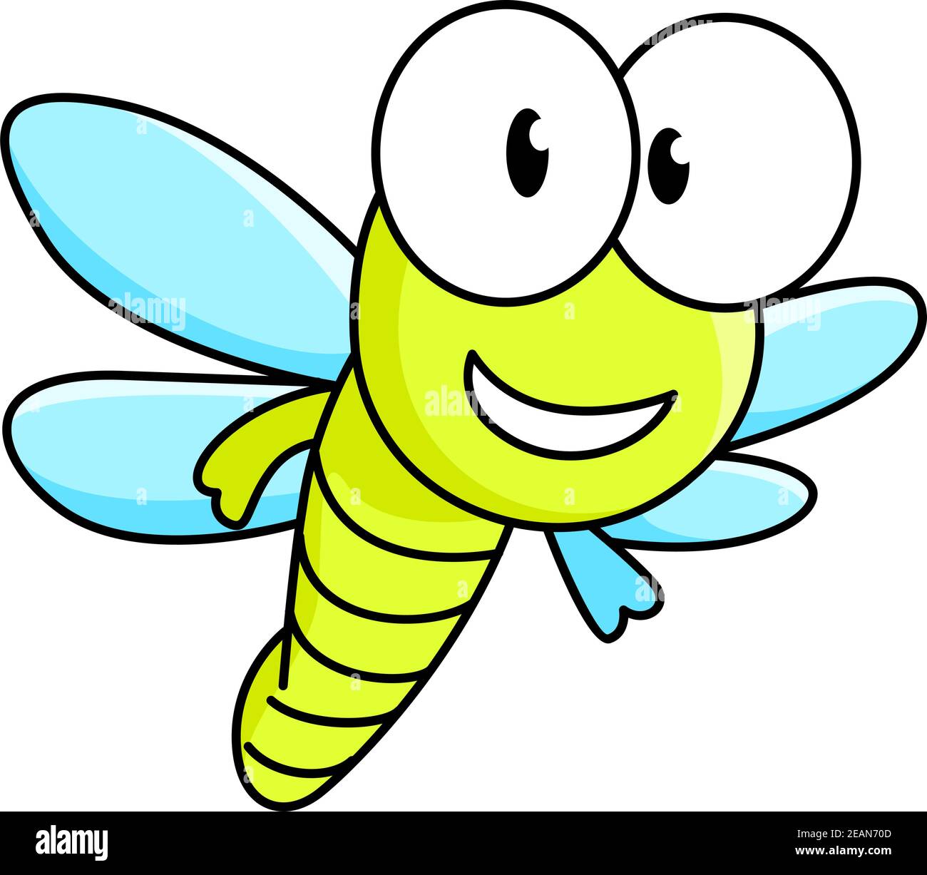 Funny flying dragonfly in cartoon style isolated on white for comics ...