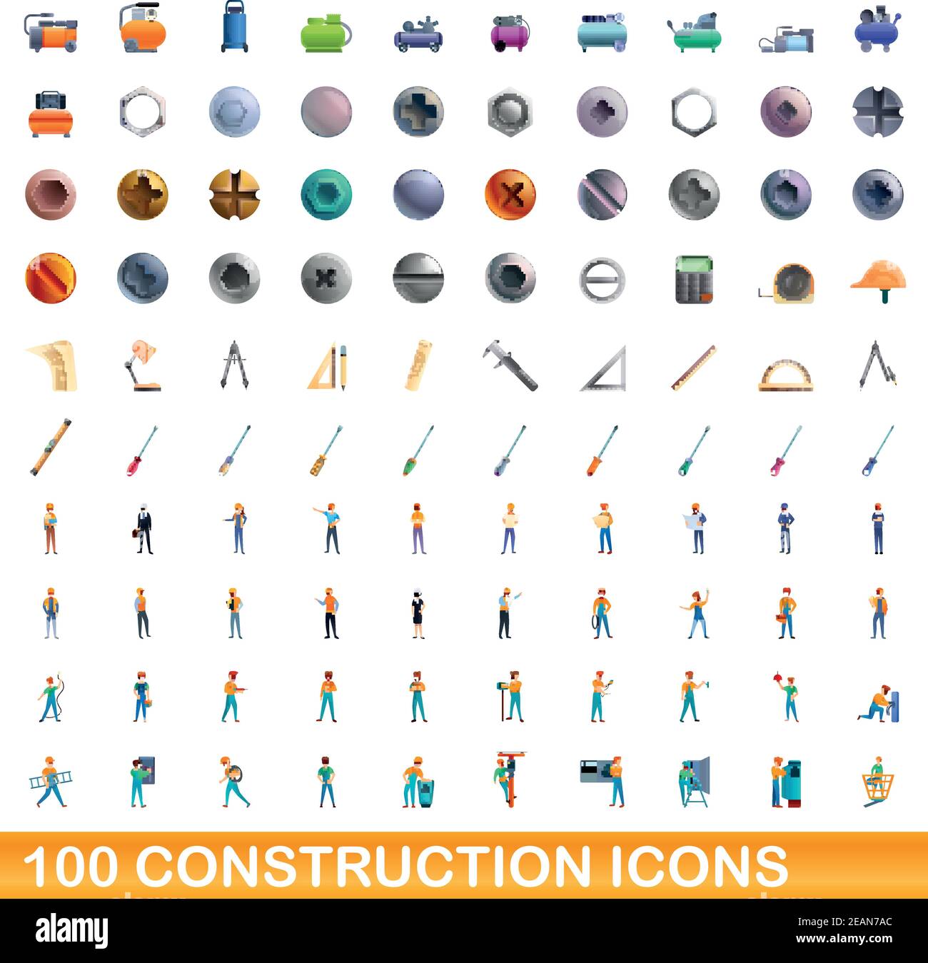 100 construction icons set. Cartoon illustration of 100 construction ...