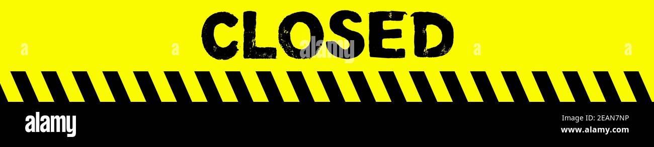 Closed - Black and yellow banner with grunge text Stock Photo - Alamy