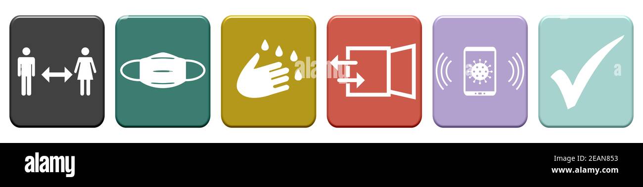 6 colorful Buttons - Coronavirus Protection: Social Distancing, Face ...