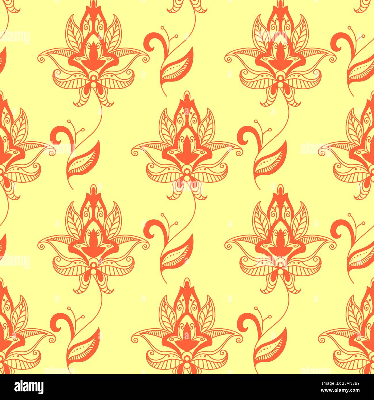 Orange colored Paisley seamless floral pattern in Persian style for ...