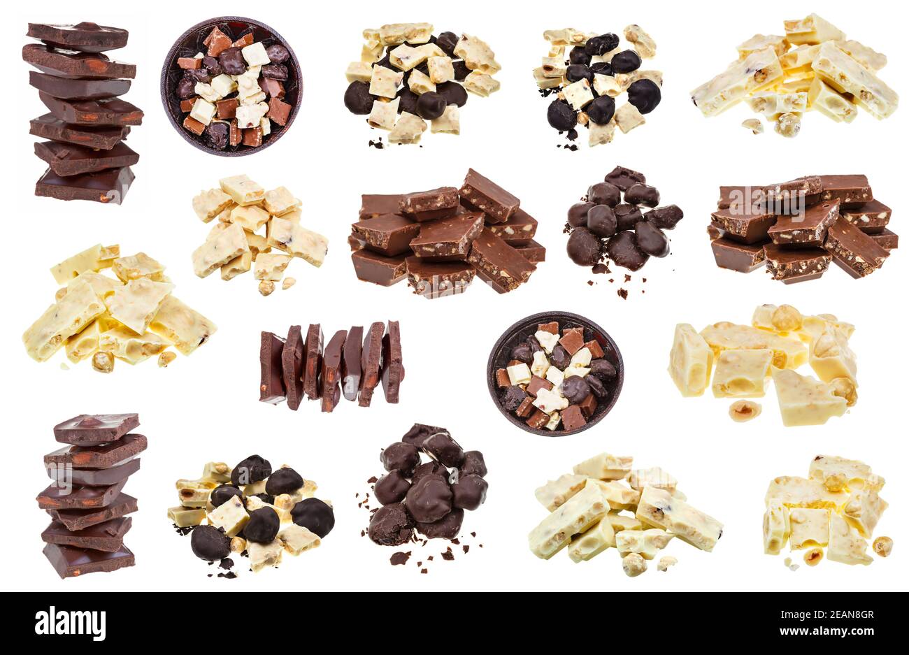 collection of various pieces of chocolate isolated Stock Photo - Alamy