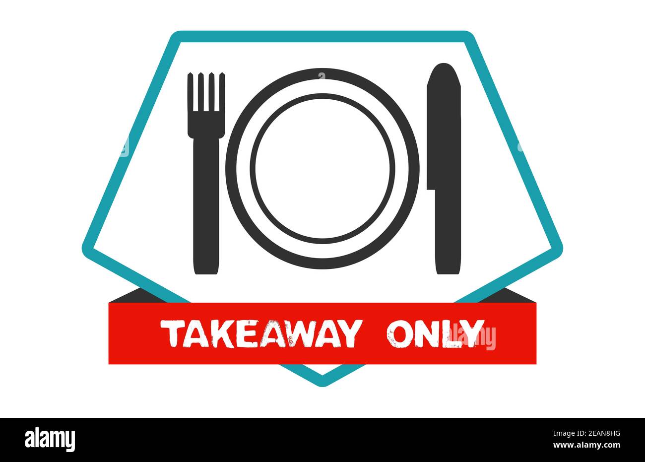 Restaurant Button blue red: Takeaway Only Stock Photo - Alamy