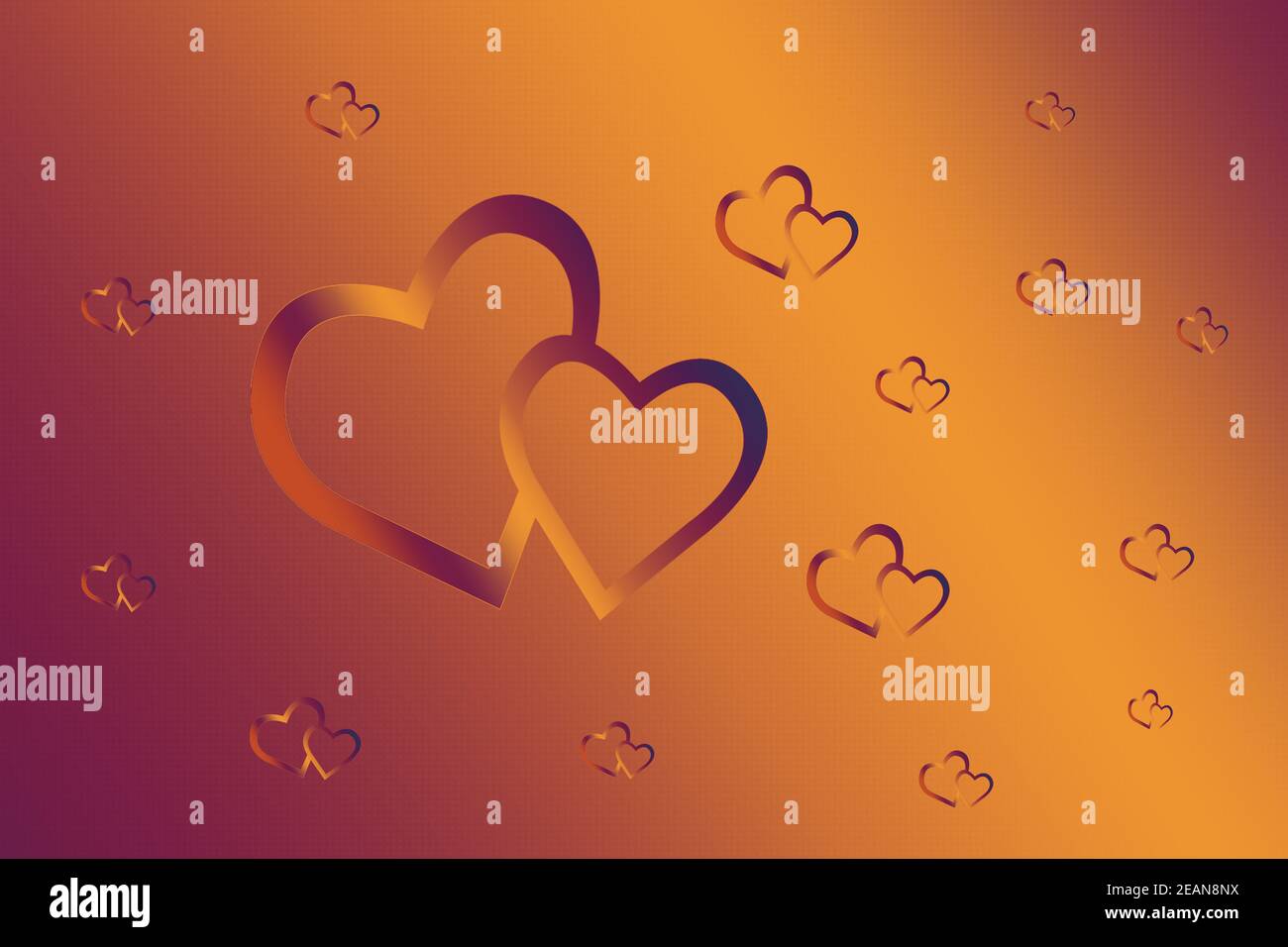 Two linked hearts. Connected red hearts with trendy background ...