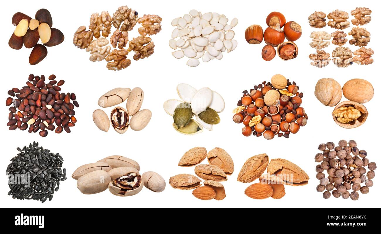 collection of various nuts isolated on white Stock Photo - Alamy