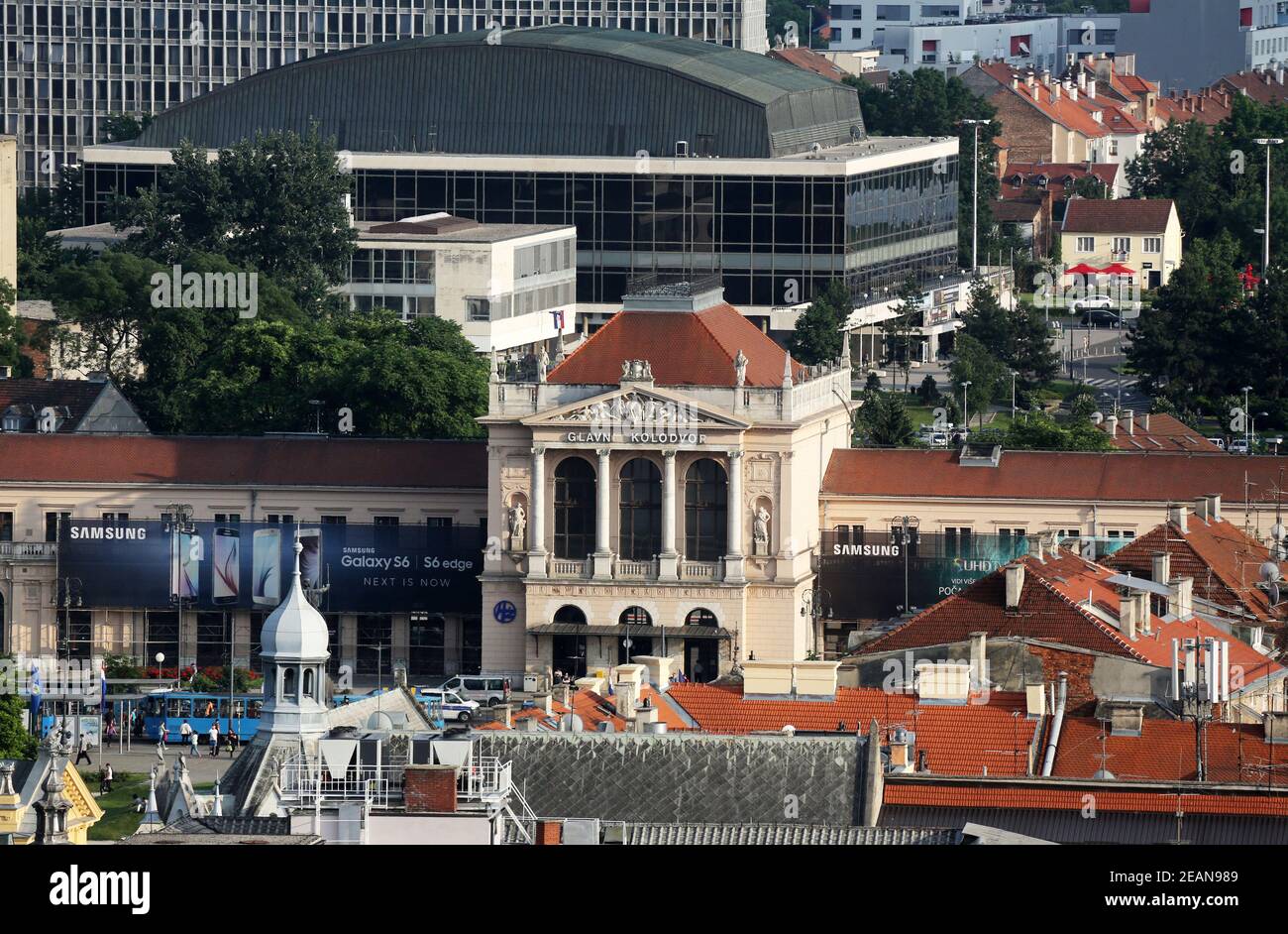 Historic lower town architecture with Building the main railway station ...