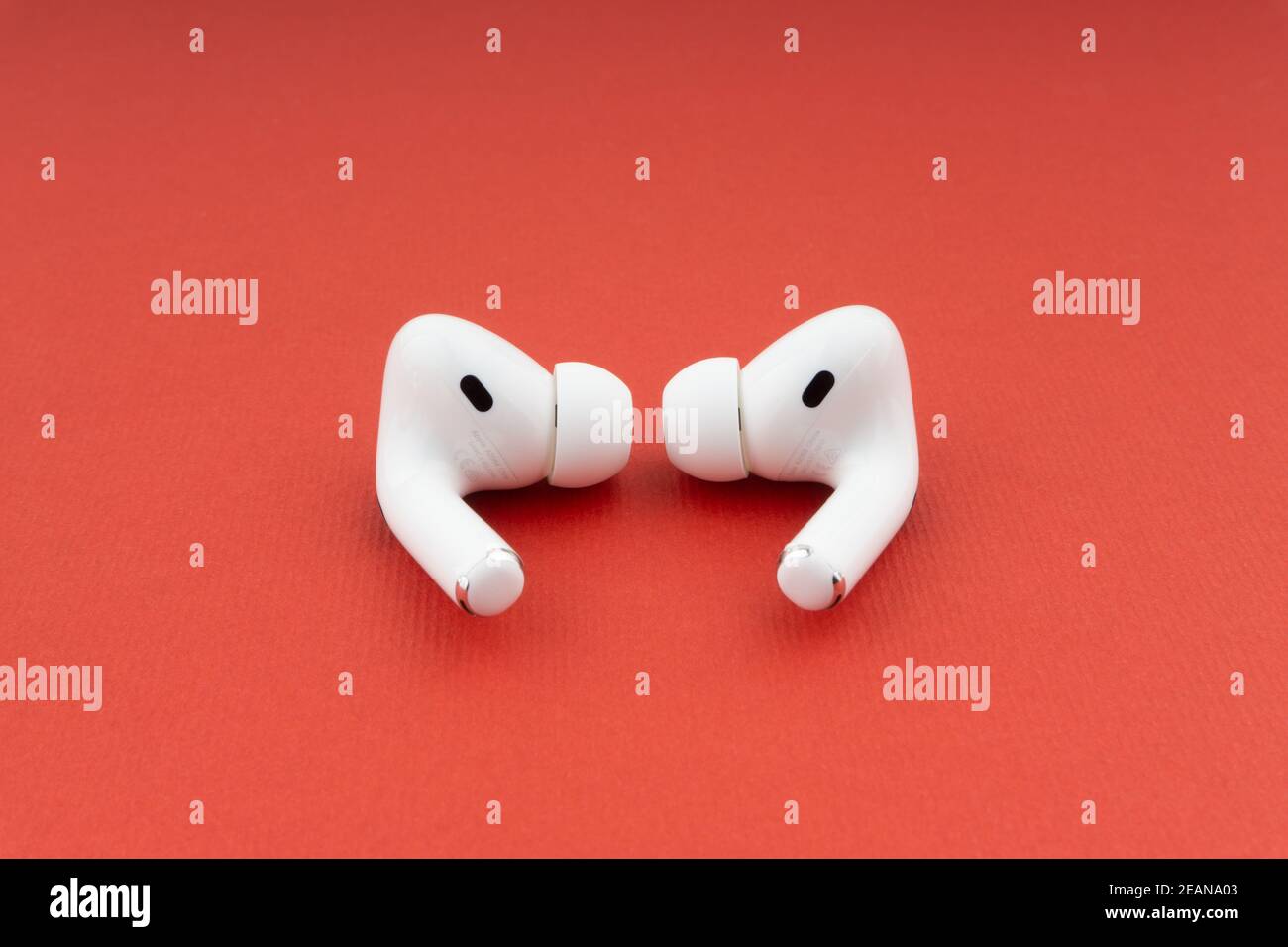 Kuala Lumpur, Malaysia - December 1,2020 : AirPods Pro on red ...