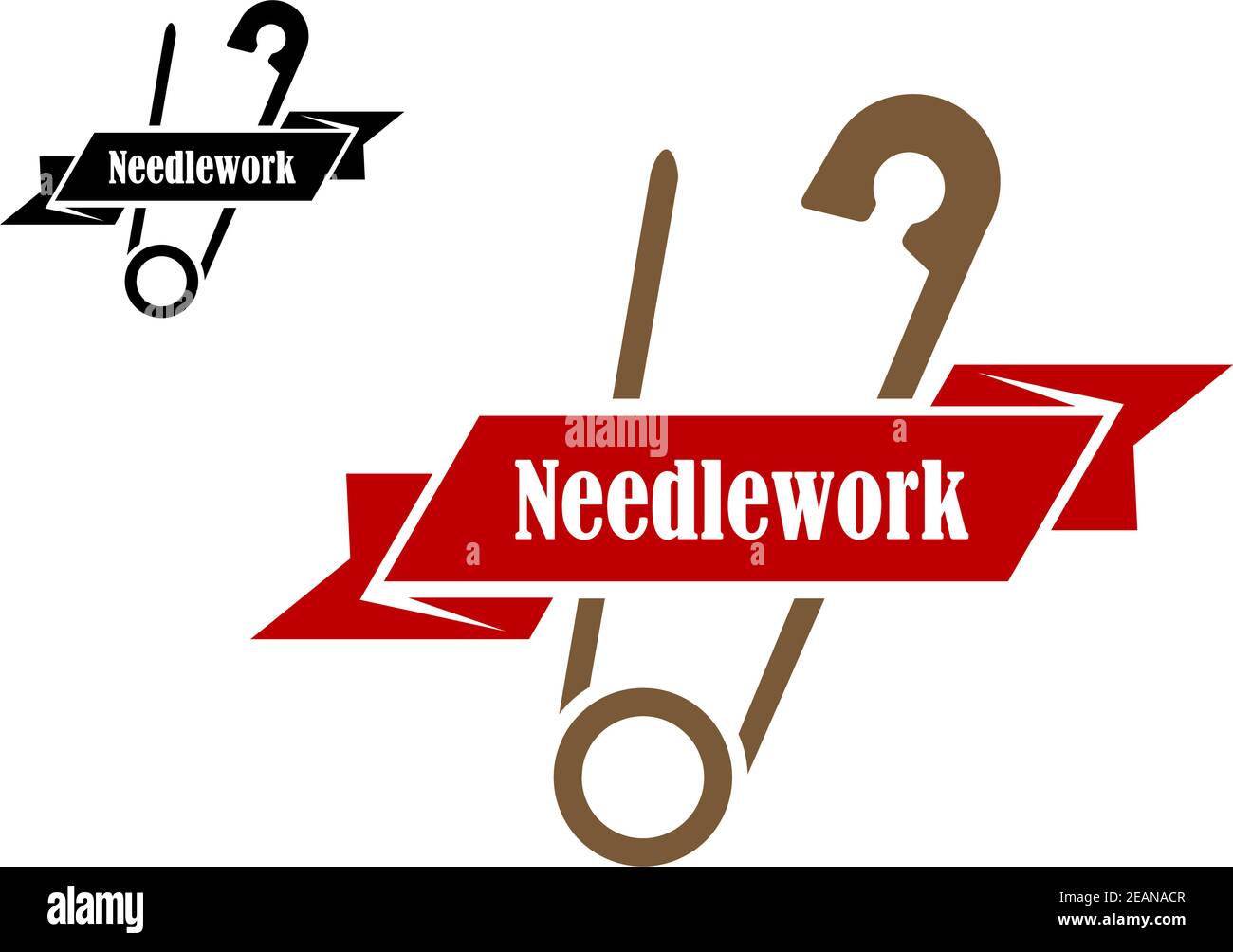 Safety pin sewing symbol with ribbon banner and text - Needlework. For ...