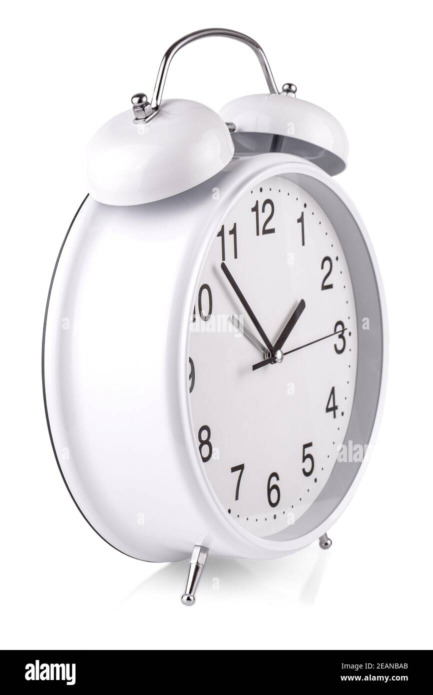 white Alarm clock isolated on white background Stock Photo - Alamy