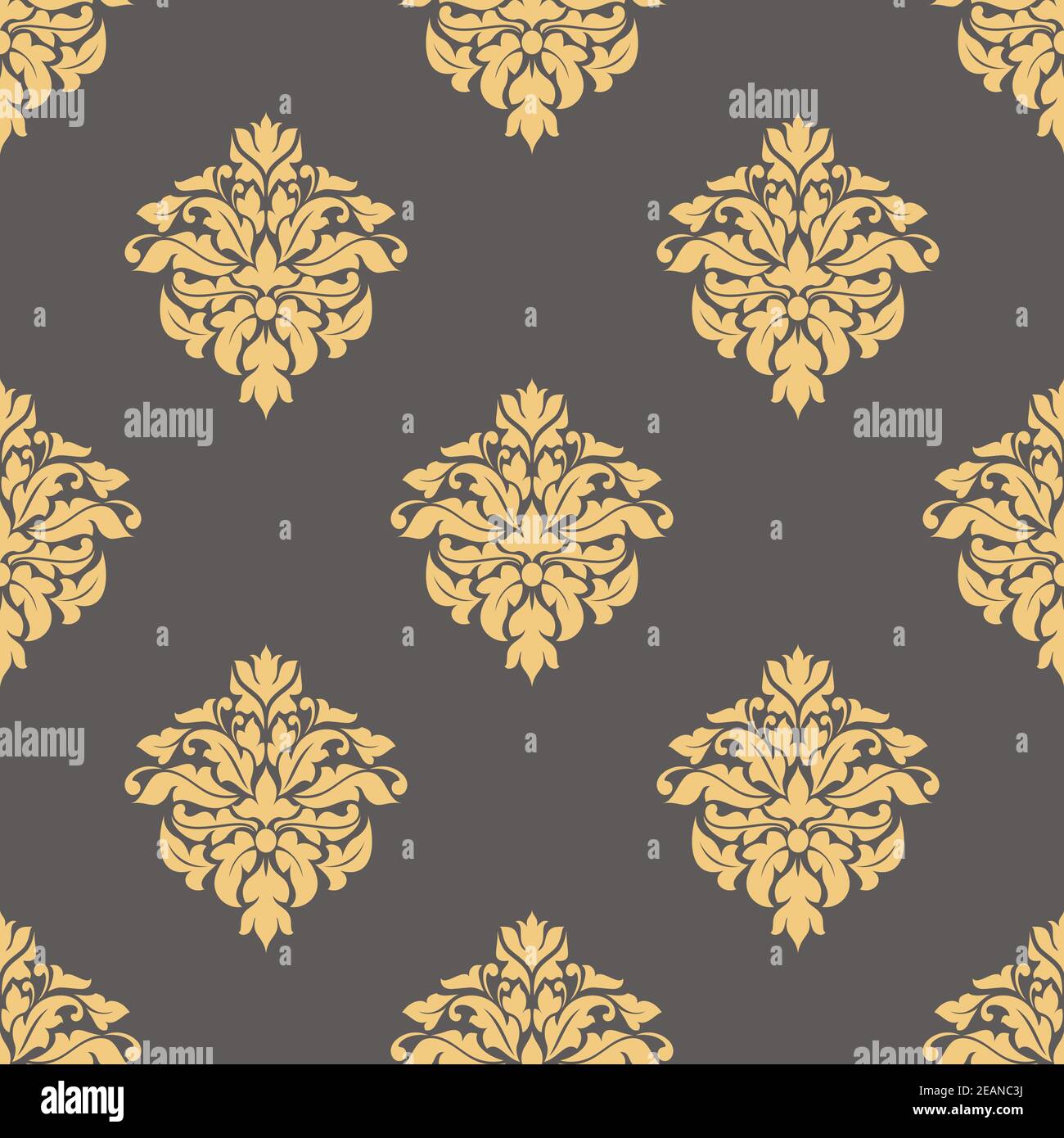Floral seamless pattern with gold, golden or yellow flowers on brown in ...
