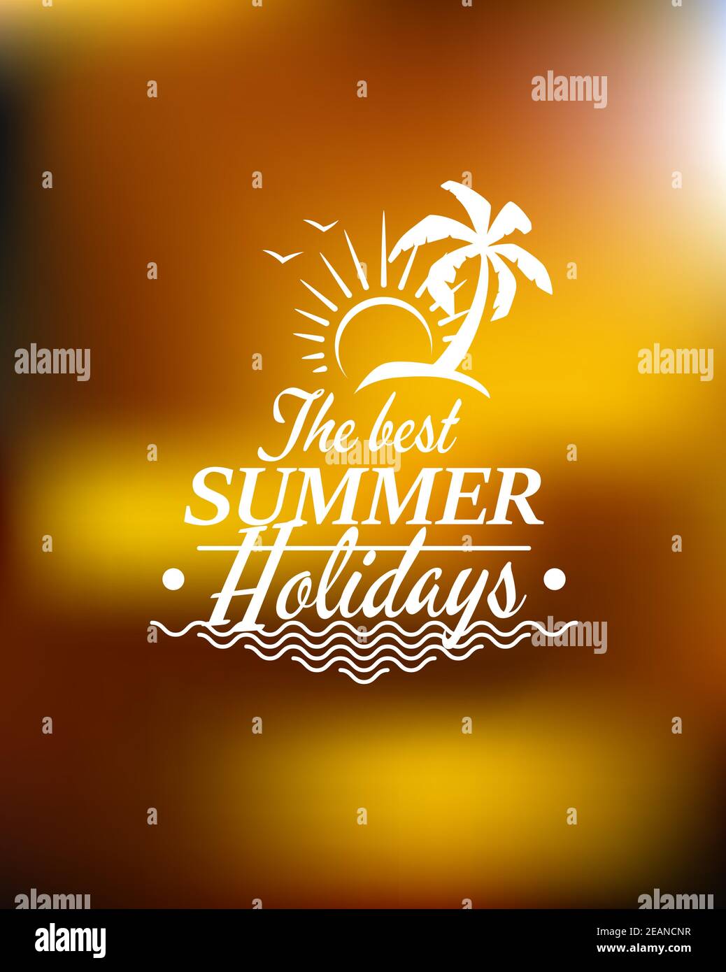 Summer Holidays poster design with a shine sun, waves, palm and birds ...