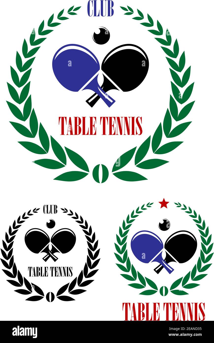 Table tennis emblems and symbols with ping pong ball, racket, laurel ...