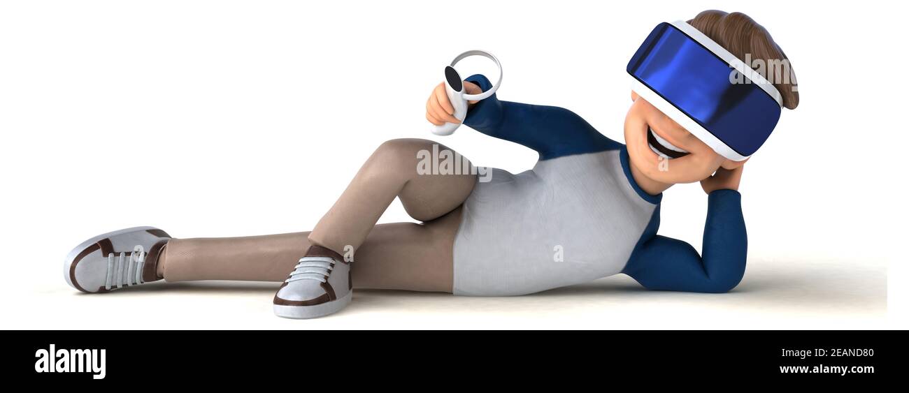 Fun 3D illustration of a cartoon kid with a VR helmet Stock Photo - Alamy