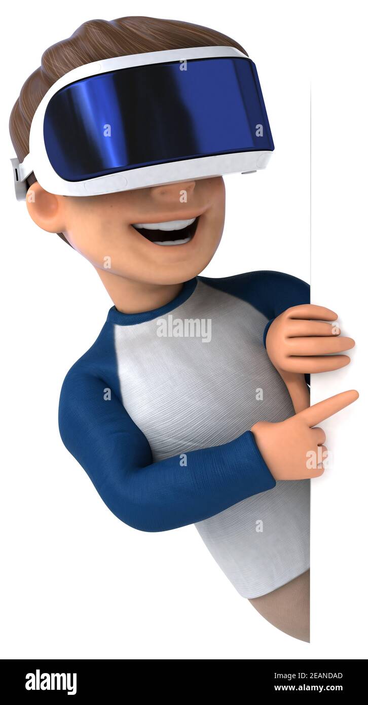 Fun 3D illustration of a cartoon kid with a VR helmet Stock Photo - Alamy