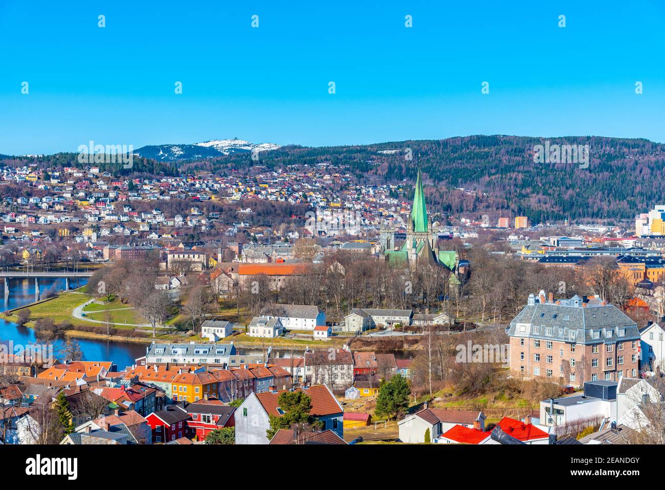 Aerial view of the historical center of Trondheim, Norway Stock Photo ...