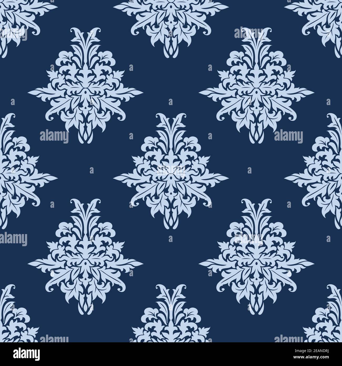 Floral retro light blue seamless pattern on dark blue colored ...