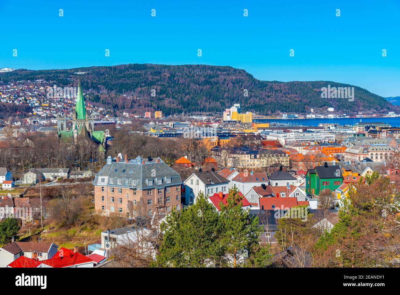 Aerial view of the historical center of Trondheim, Norway Stock Photo ...