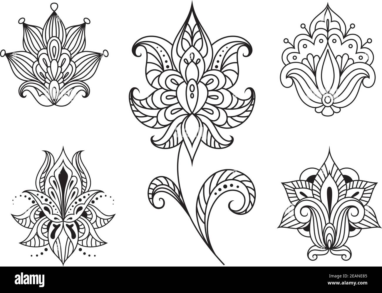 Set of persian floral paisley elements in outline style Stock Vector ...