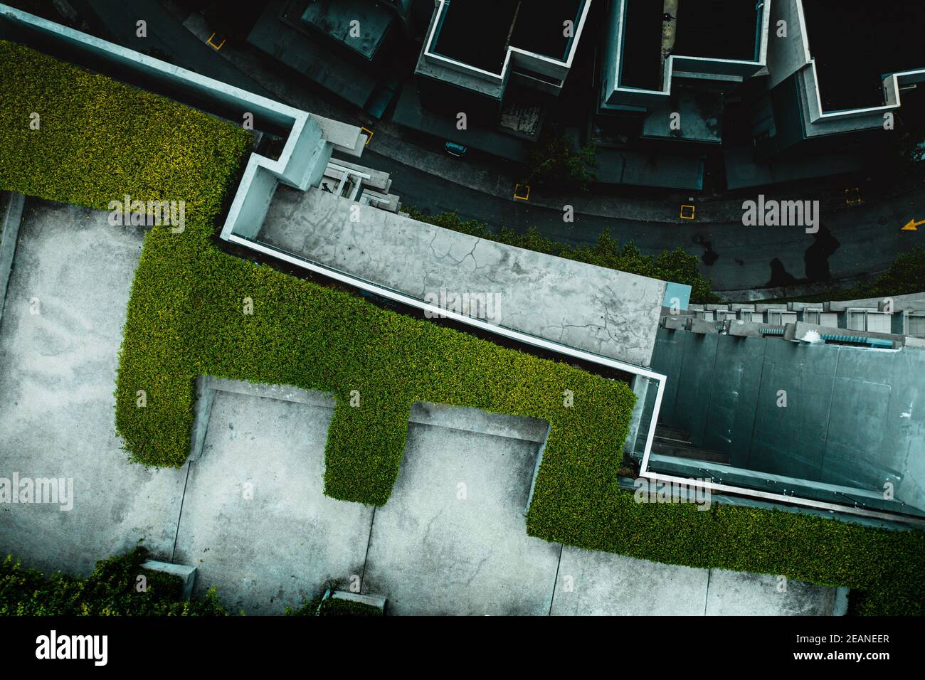 Aerial view of green trees and concrete buildings Stock Photo - Alamy