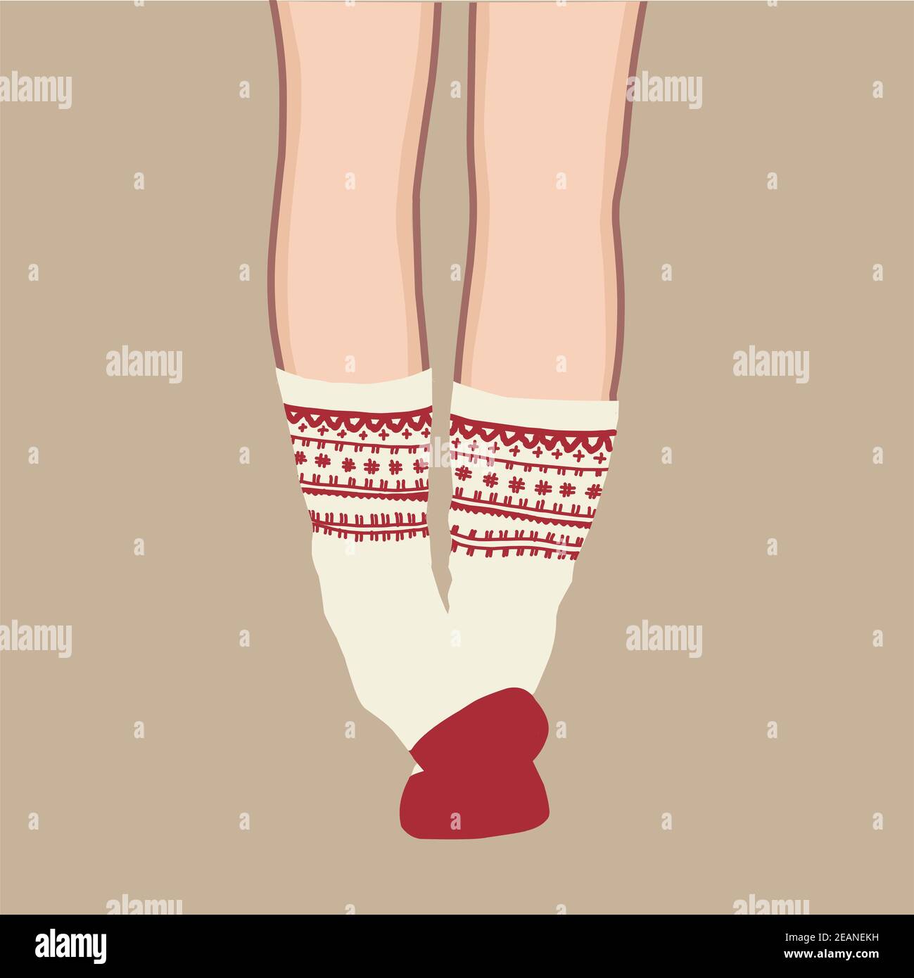 knitted socks in vintage style. Holiday winter design. Christmas card ...