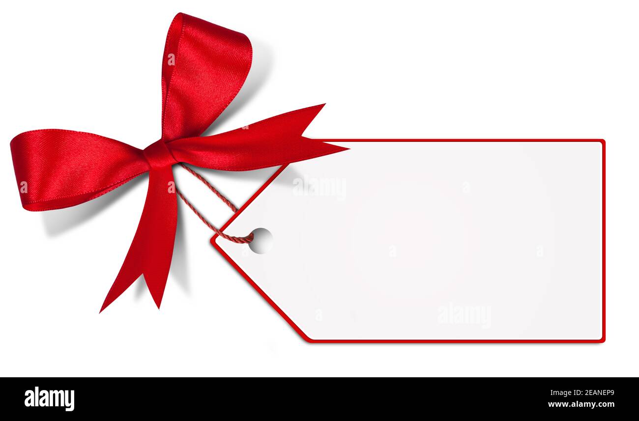 Gift card note with ribbon on isolated background Stock Photo - Alamy