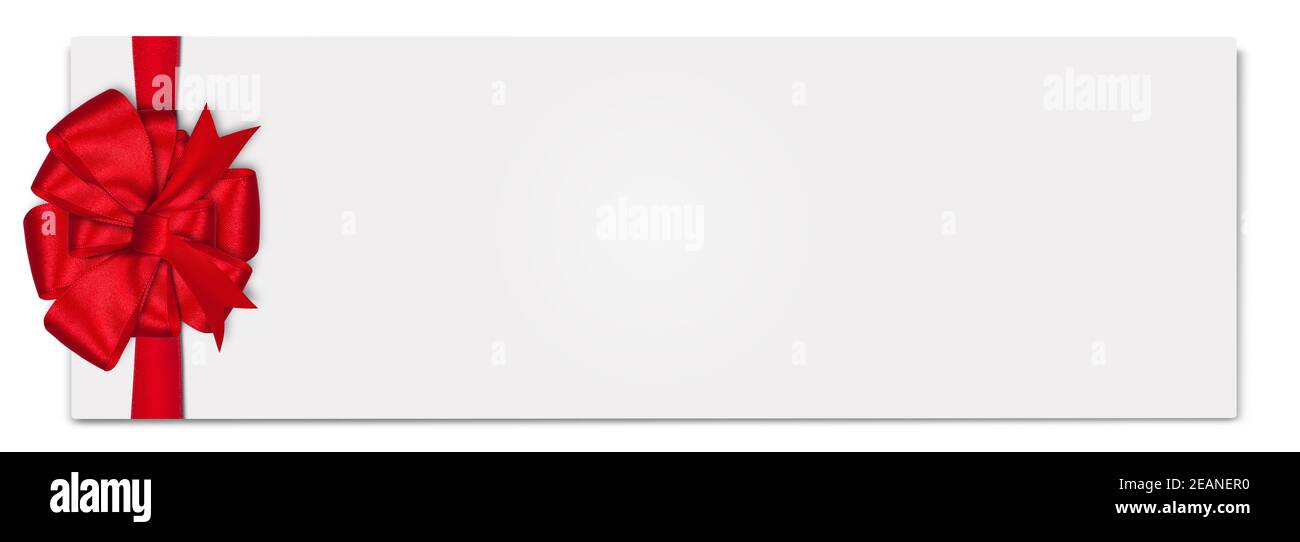 Gift card note with ribbon on isolated background Stock Photo - Alamy