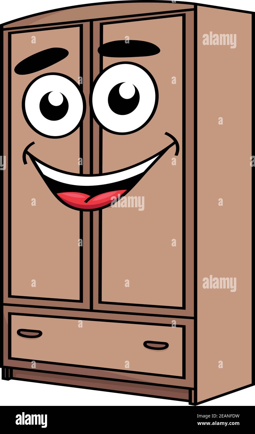 Happy cartoon cute wardrobe furniture character isolated on white for ...