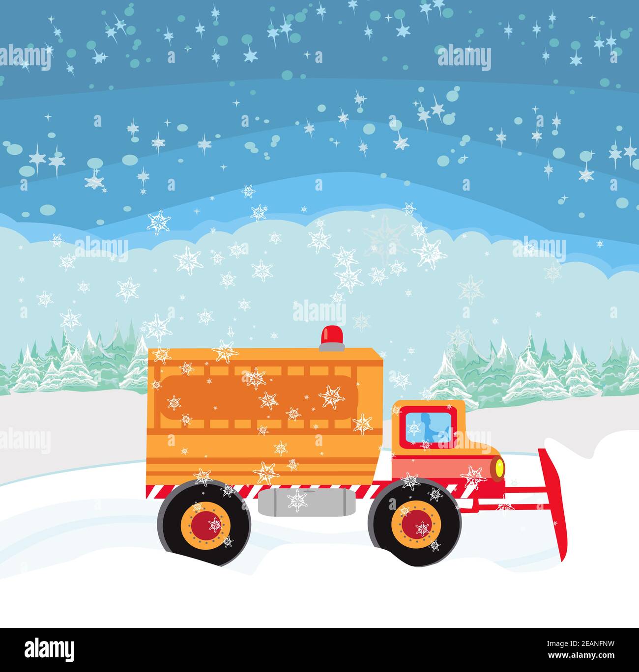 Snowblower on road while working Stock Photo - Alamy