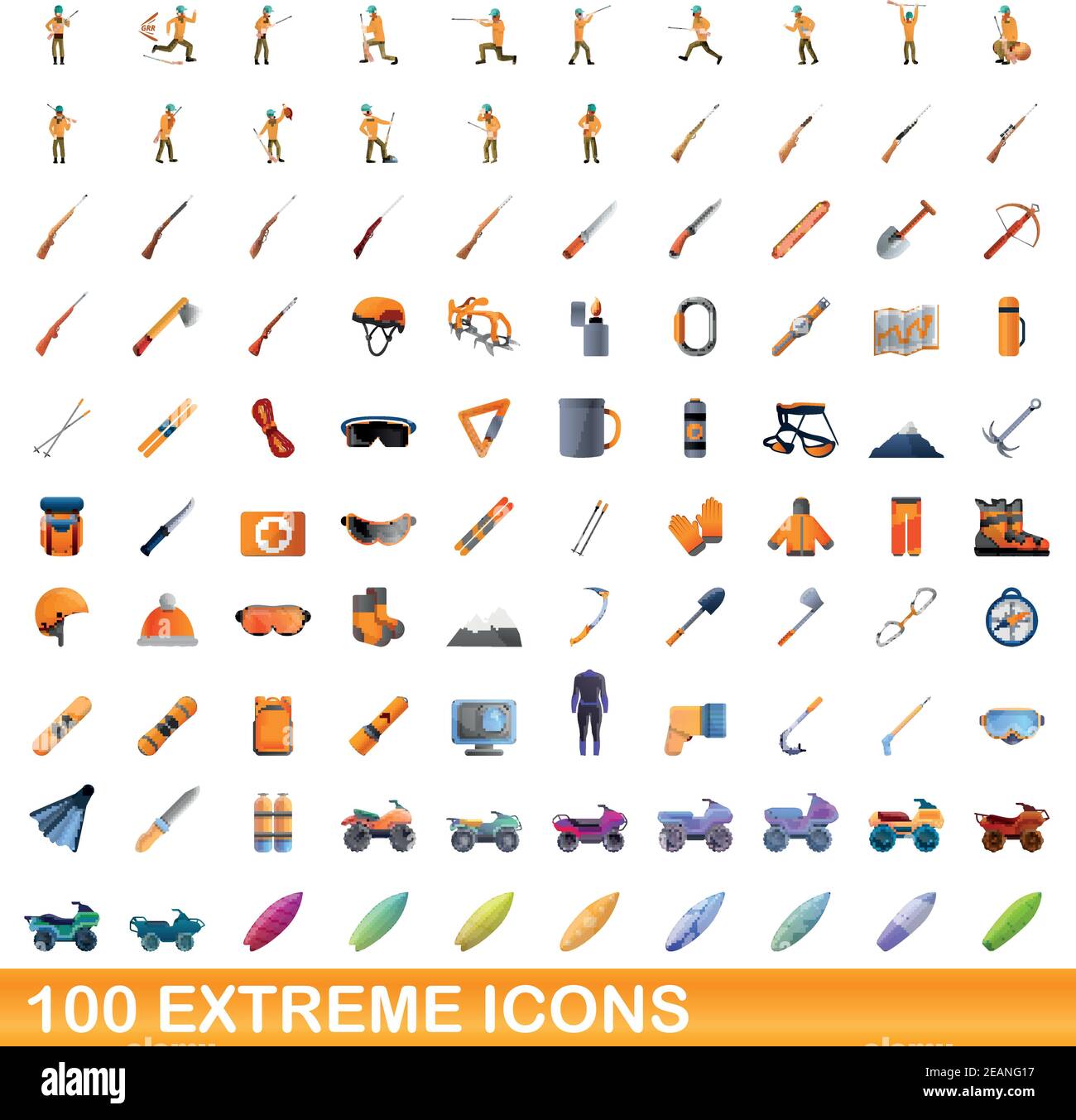 100 extreme icons set. Cartoon illustration of 100 extreme icons vector ...