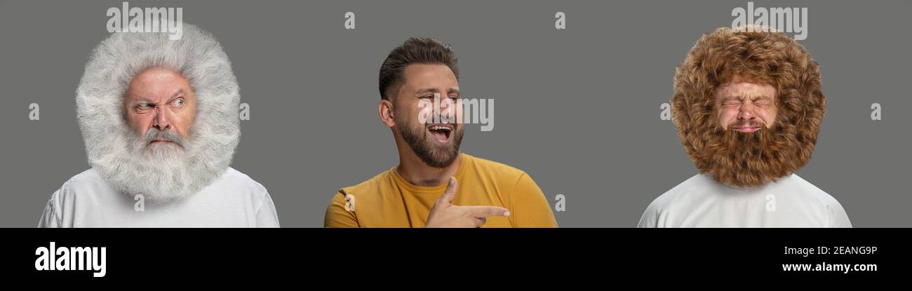 Diversity. Collage of three different men with beards and moustache ...