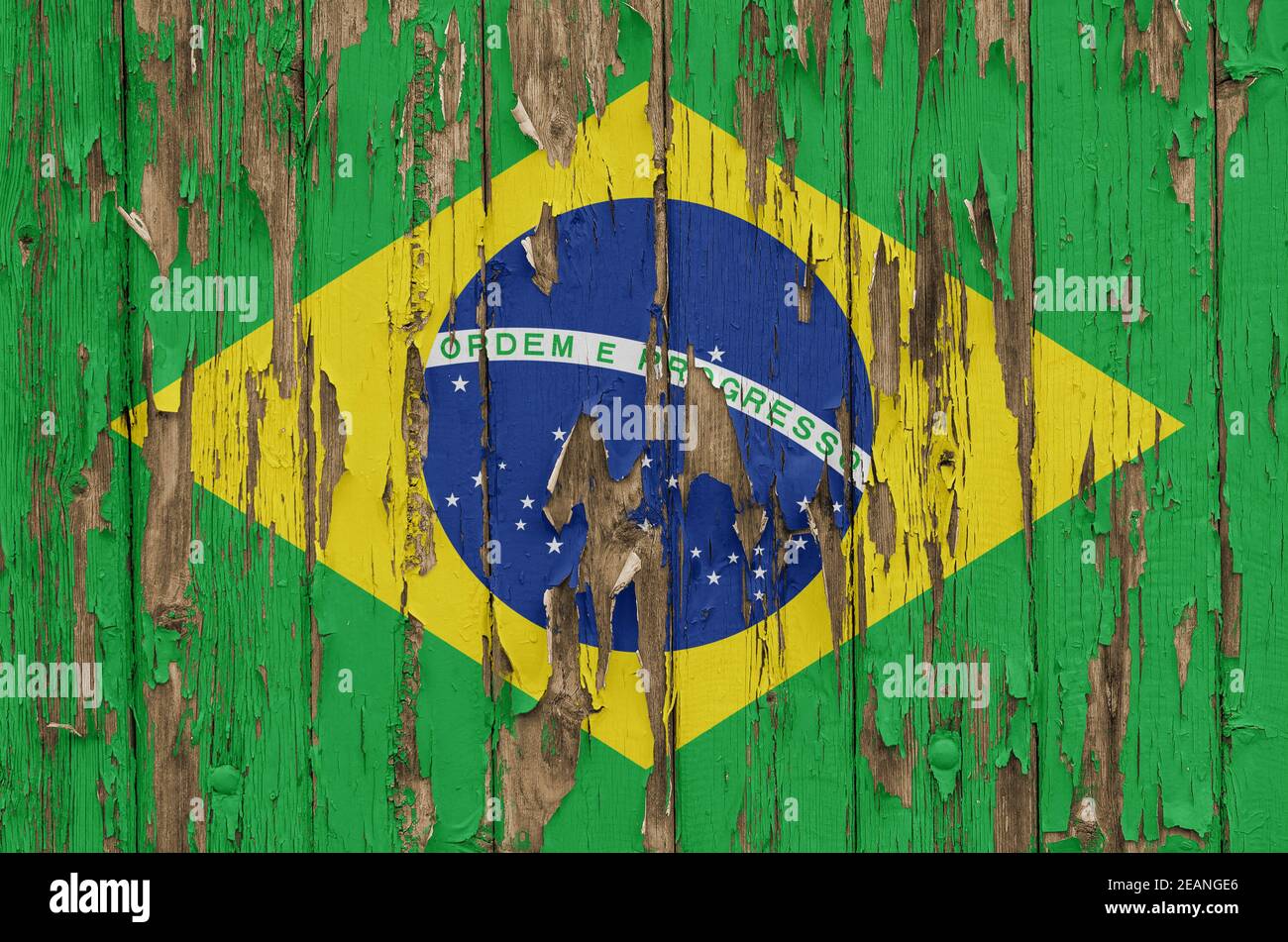 Flag of Brazil on a weathered wooden wall Stock Photo - Alamy