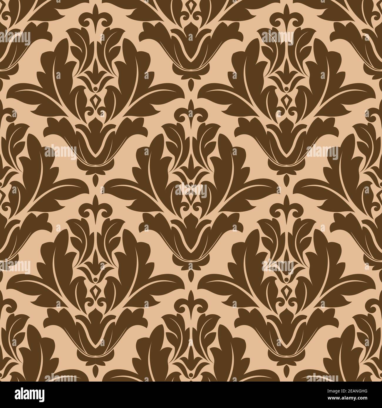 Decorative damask floral motif repeat seamless pattern in beige and ...