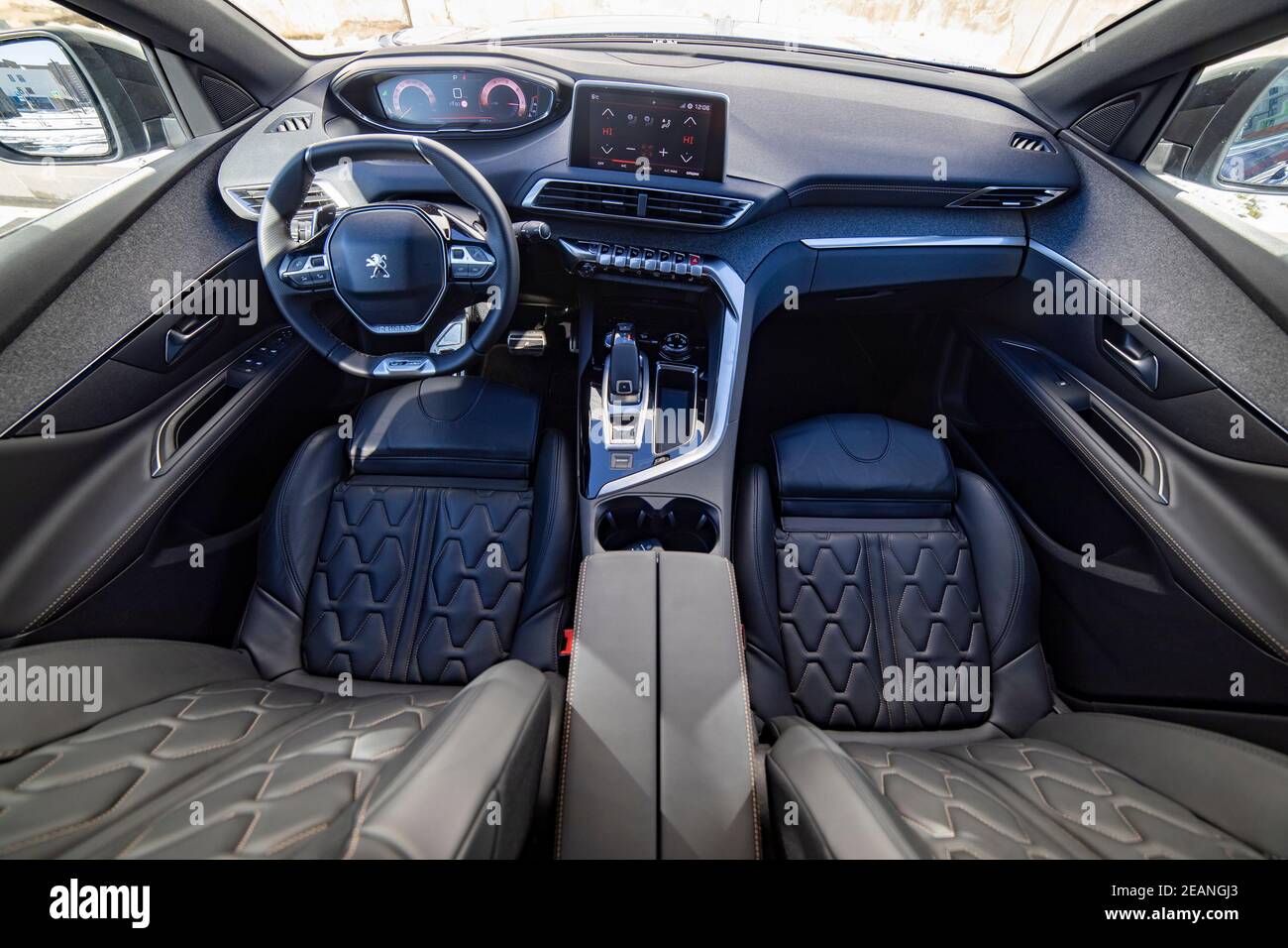 MOSCOW, RUSSIA - MARCH 15, 2020: interior of Blue SUV Peugeot 3008 ...