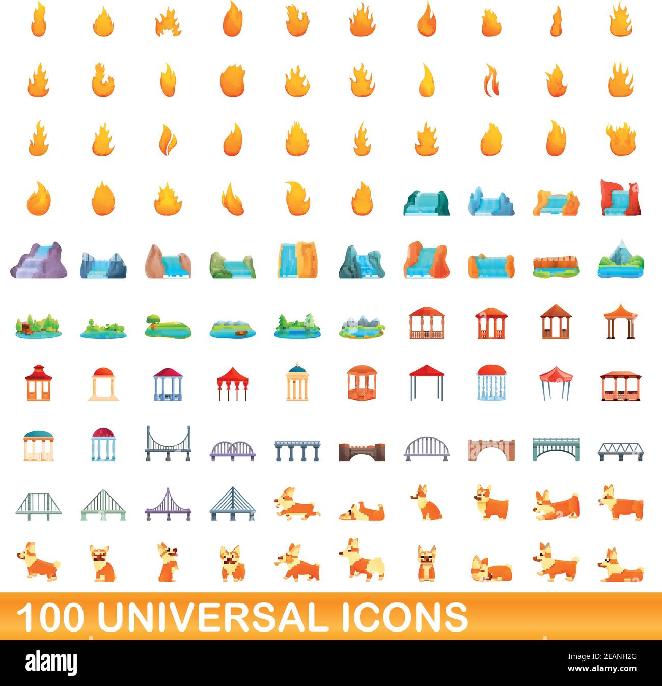 100 universal icons set. Cartoon illustration of 100 universal icons ...