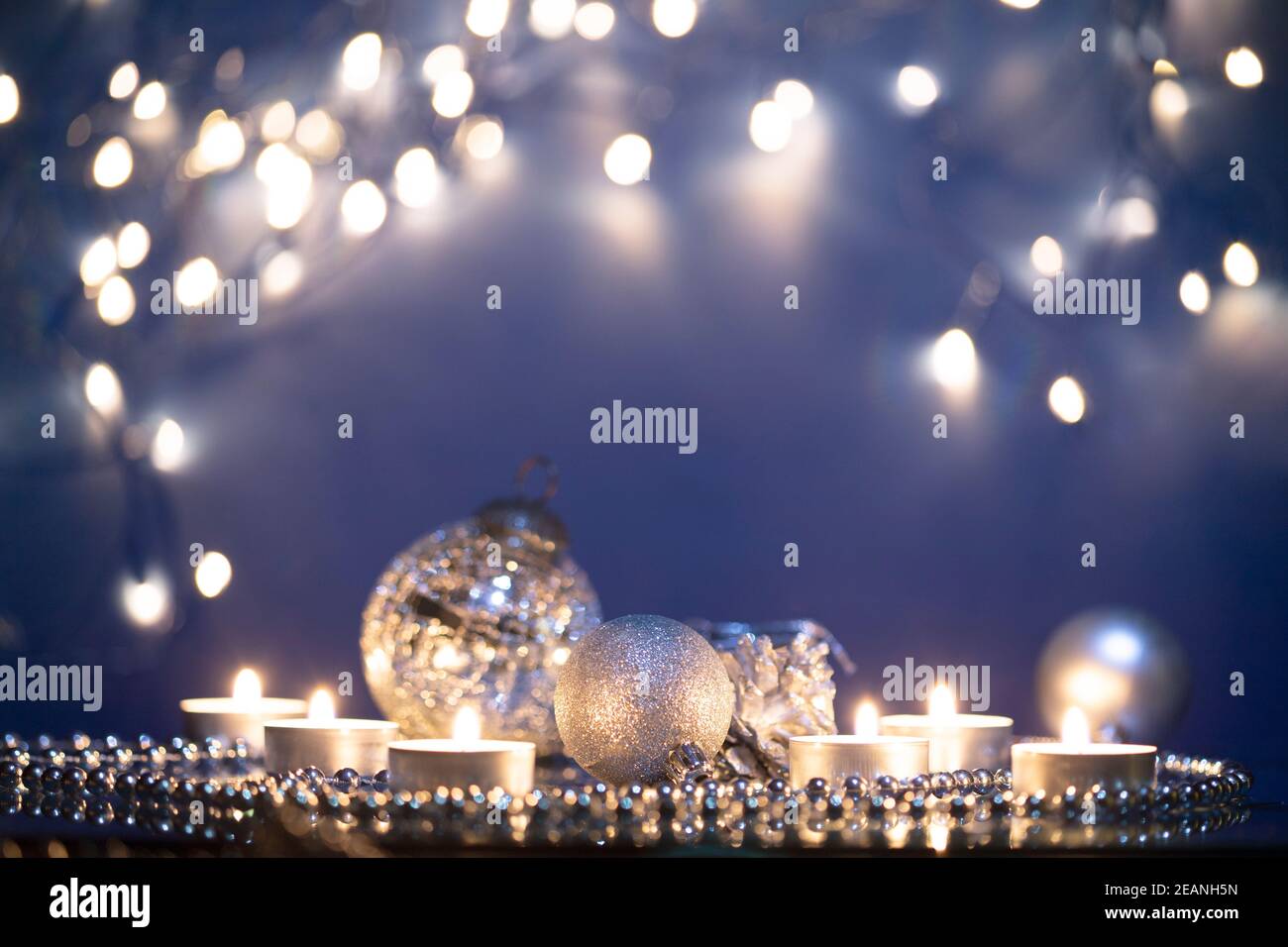 Magic silver holiday glitter background with Christmas decoration Stock ...