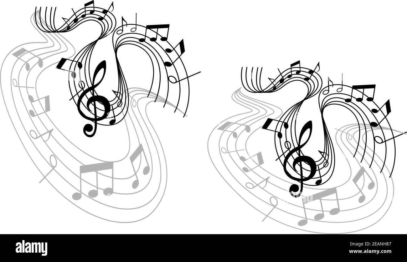 Abstract musical waves melody compositions with treble clef, musical ...