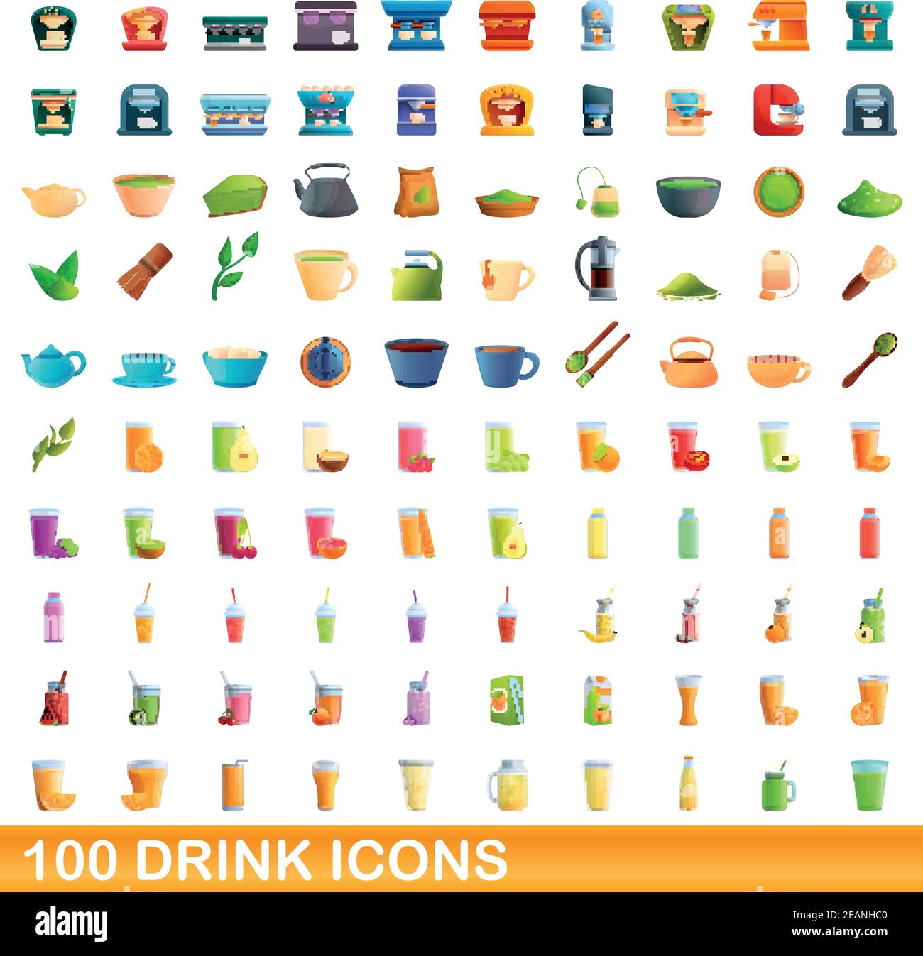 100 drink icons set. Cartoon illustration of 100 drink icons vector set ...