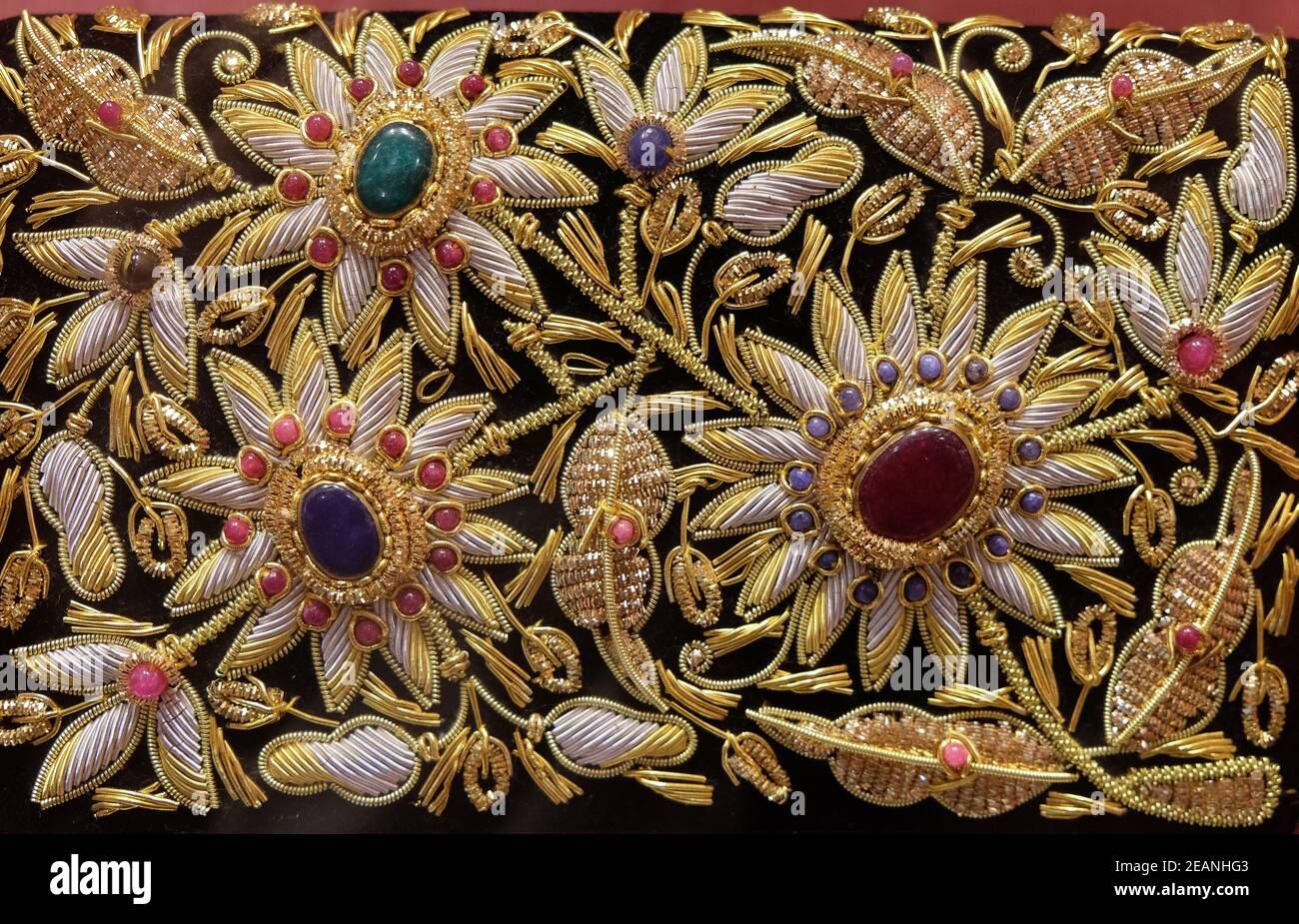 Handmade embroidered pillows on display at souvenir shop in Agra, Uttar ...