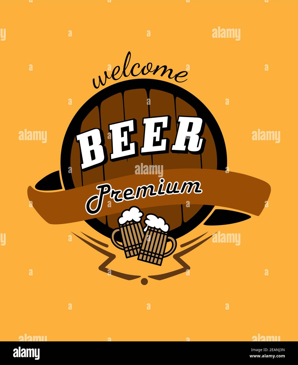 Glass pint tankard beer and barrel poster with text Beer Premium for ...