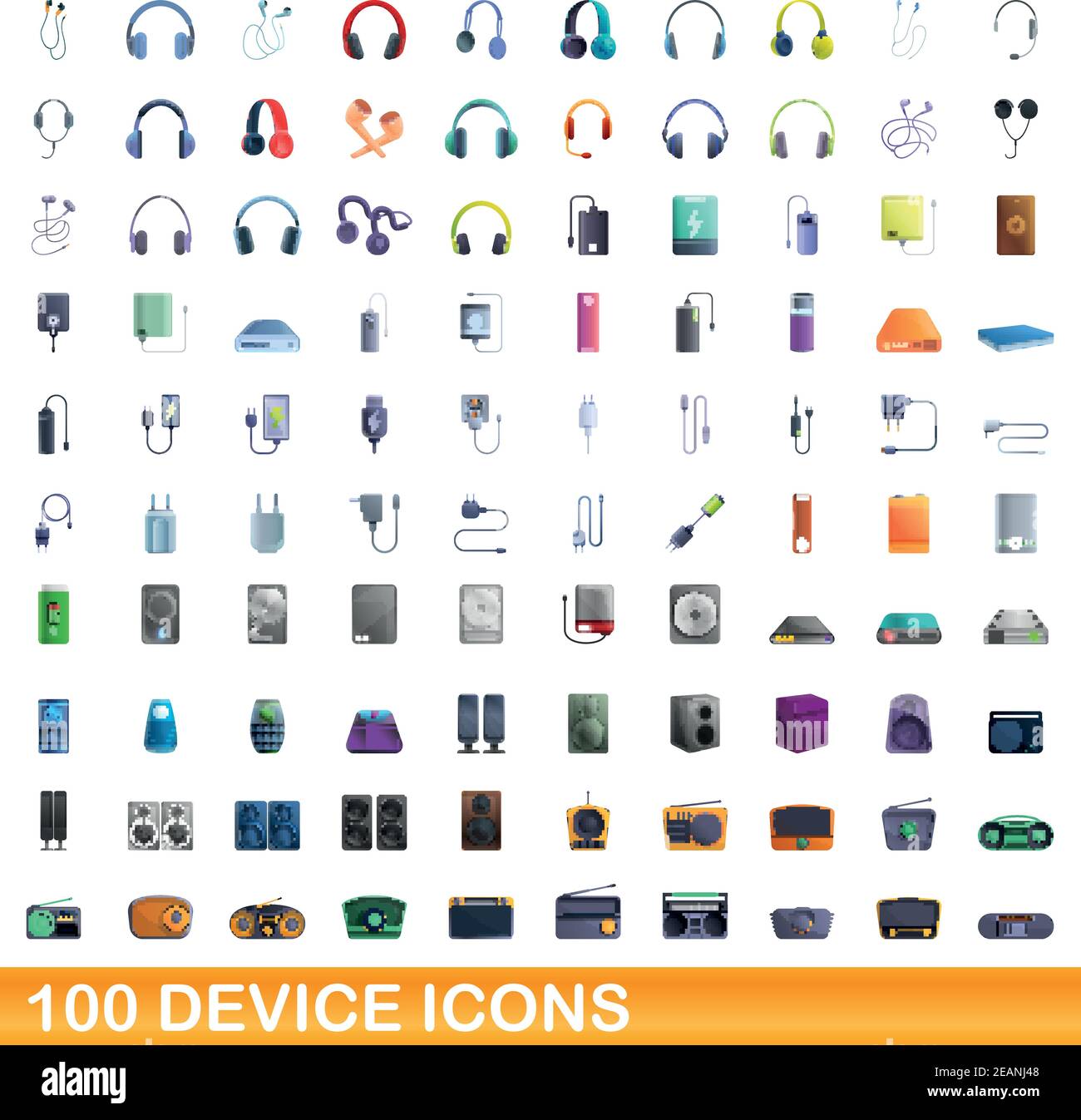 100 device icons set. Cartoon illustration of 100 device icons vector ...