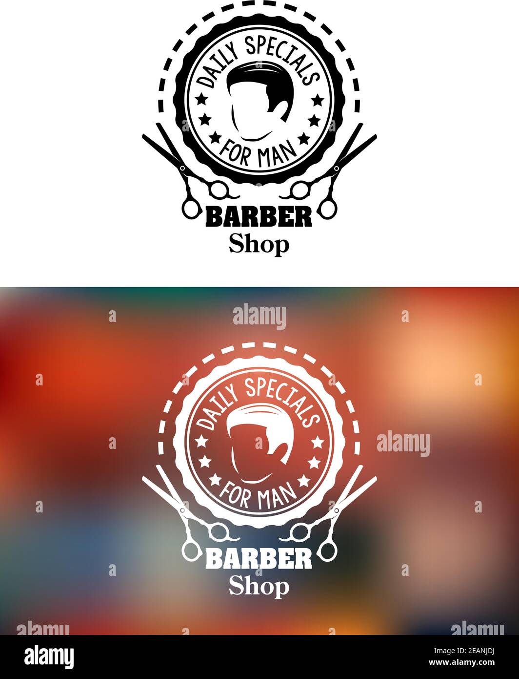 Barber shop emblem or sign in a round frame enclosing a mans head and ...