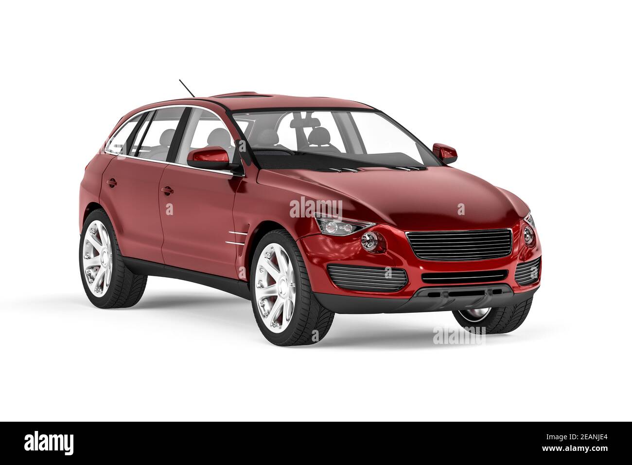 Small SUV car in metallic red isolated on a white background - 3D ...