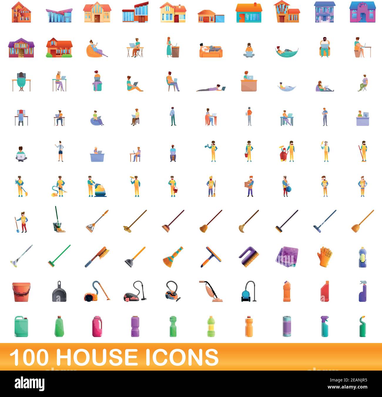 100 house icons set. Cartoon illustration of 100 house icons vector set ...