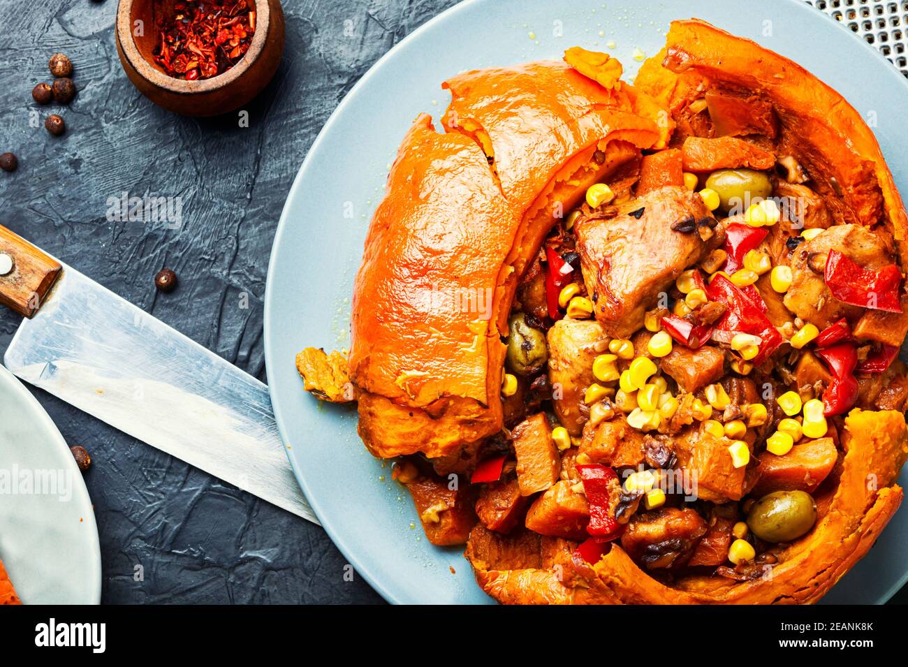 Baked pumpkin with meat Stock Photo - Alamy
