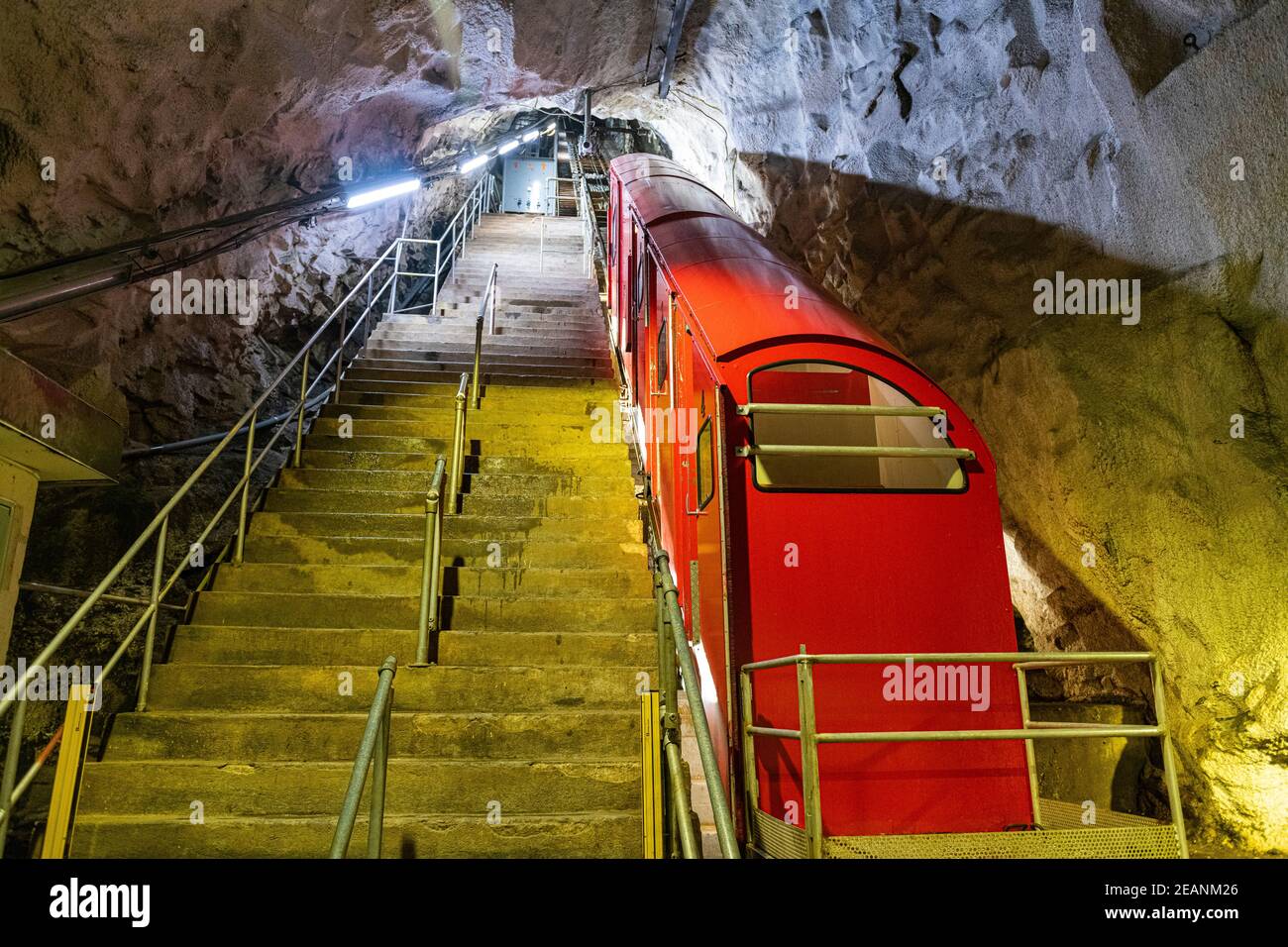 Funicular railway in Gausta (Gaustatoppen), highest mountain in Norway ...