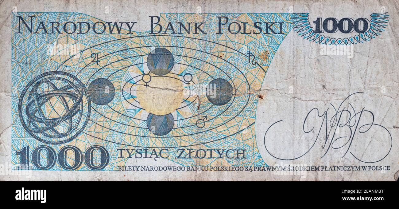 Reverse of 1000 Polish zloty for design purpose Stock Photo - Alamy