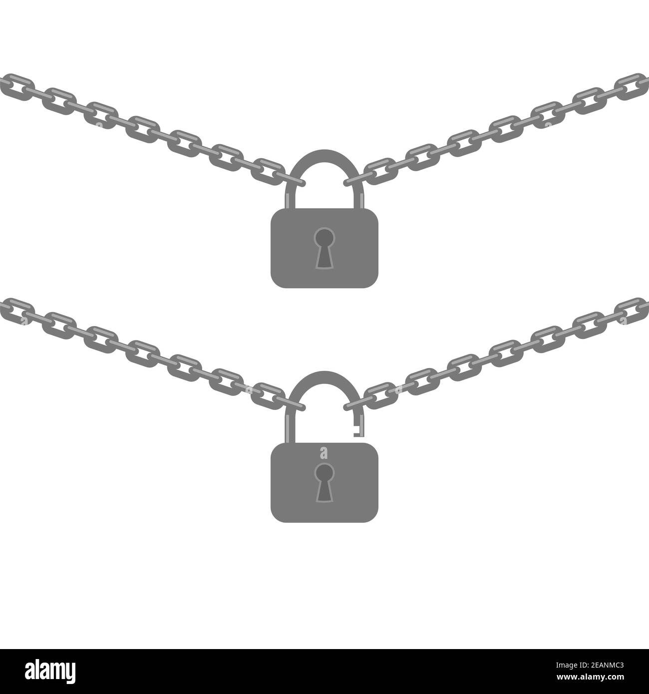 Chain and Closed Opened Lock Isolated on White Background Stock Photo ...