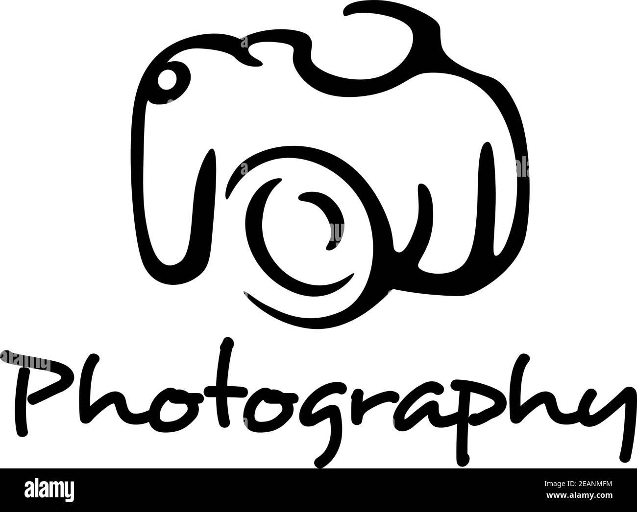 Photo camera and photography emblem in outline style isolated on white ...