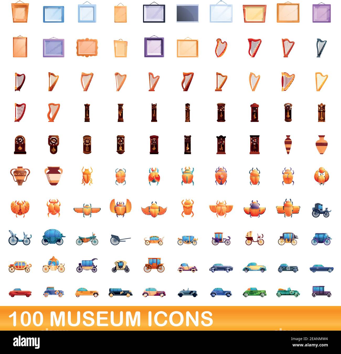 100 museum icons set. Cartoon illustration of 100 museum icons vector ...
